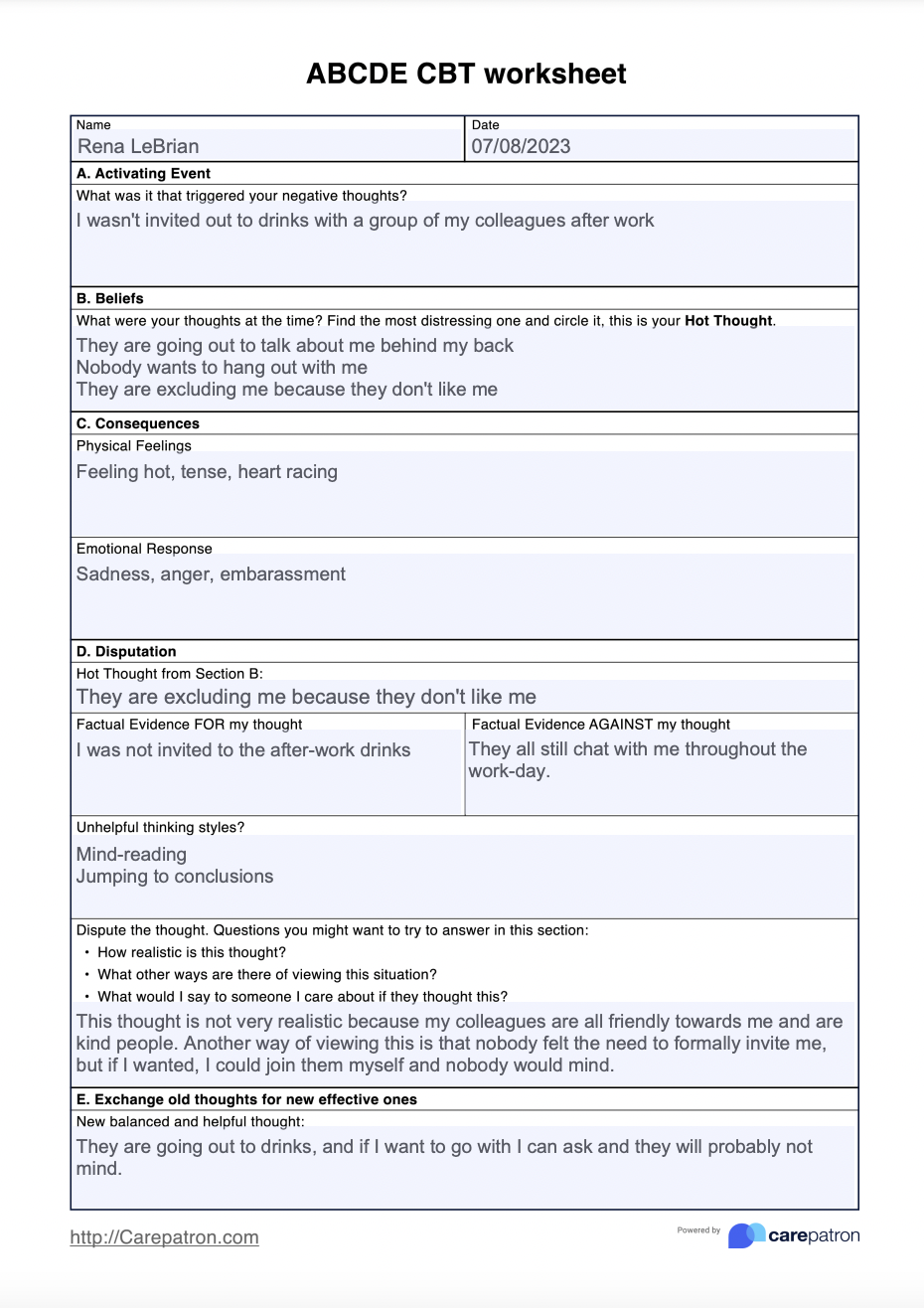 ABCDE CBT Worksheet & Example | Free PDF Download