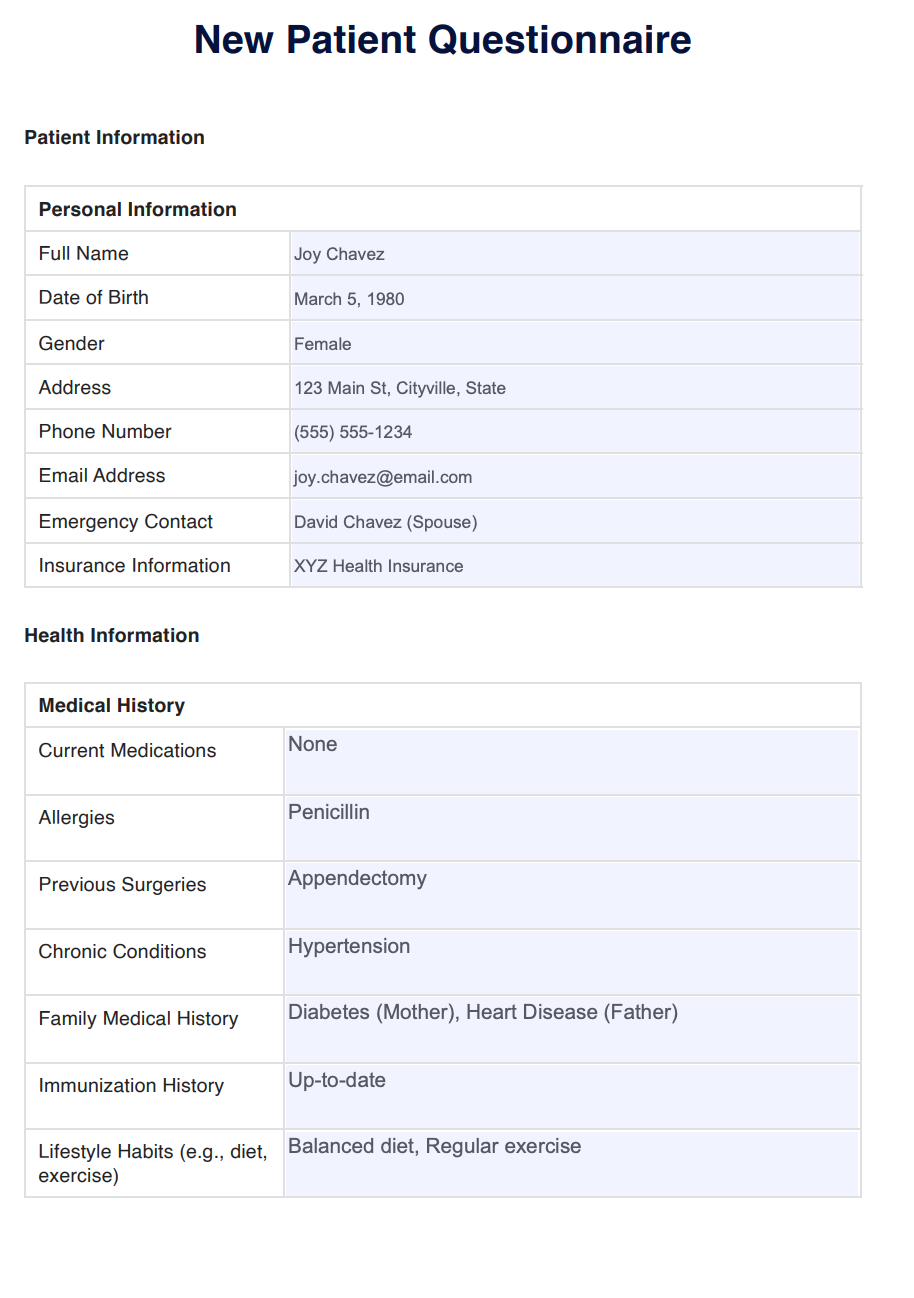New Patient Questionnaire & Example | Free PDF Download