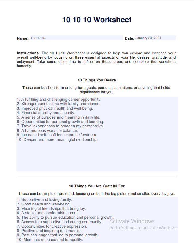 10 10 10 Worksheet & Example | Free PDF Download