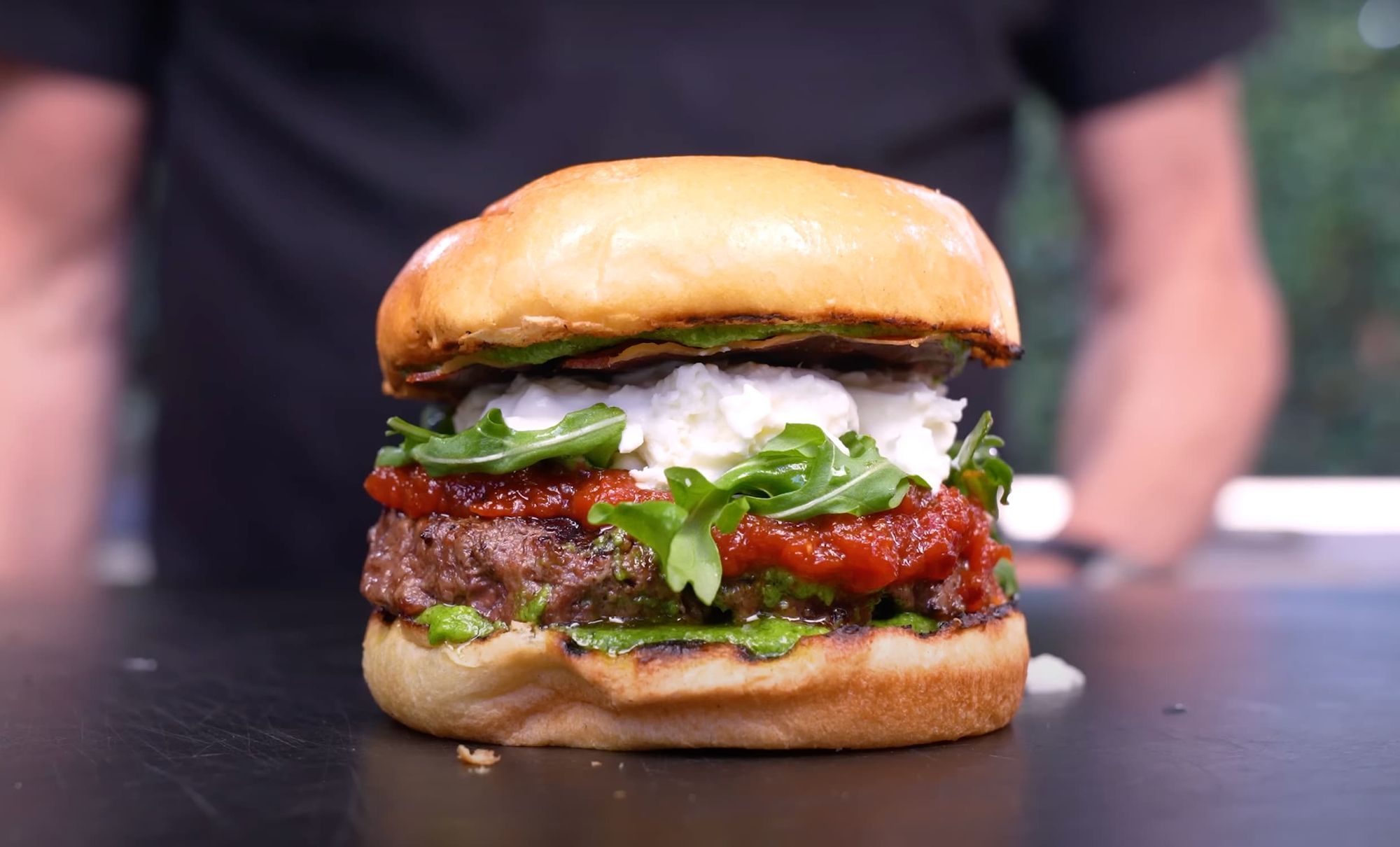 Best Ever Italian Burger Recipe – Prosciutto, Burrata, Pesto