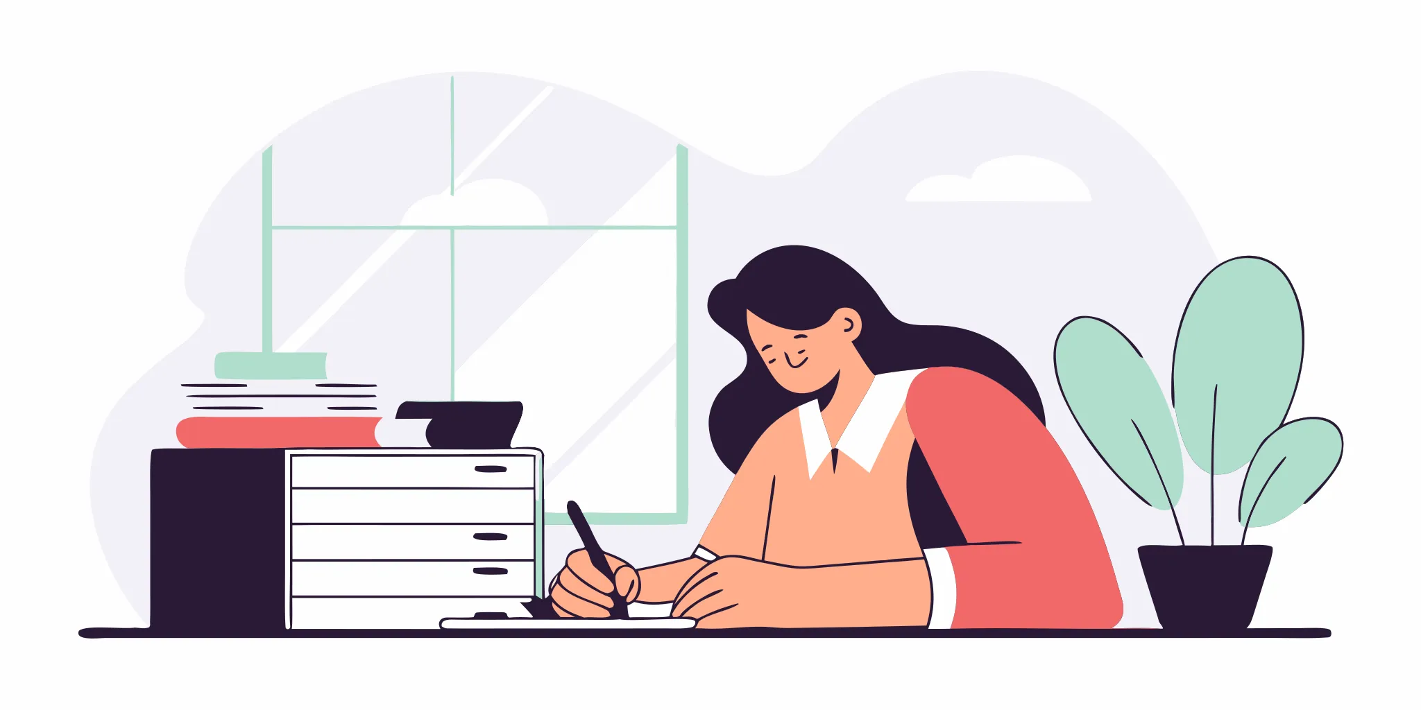 Woman writing a sample letter to dispute a debt.