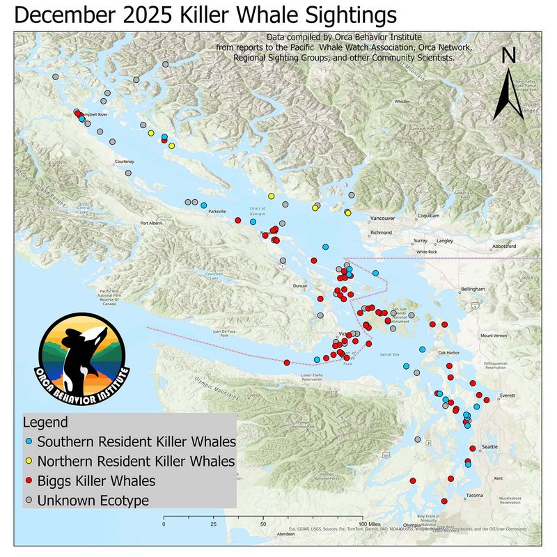Orca Sightings Maps | Orca Behavior Institute