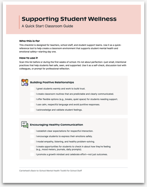Staff Toolkit: Supporting Student Wellness Checklist - Cartwheel