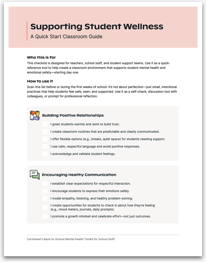 Staff Toolkit: Supporting Student Wellness Checklist - Cartwheel