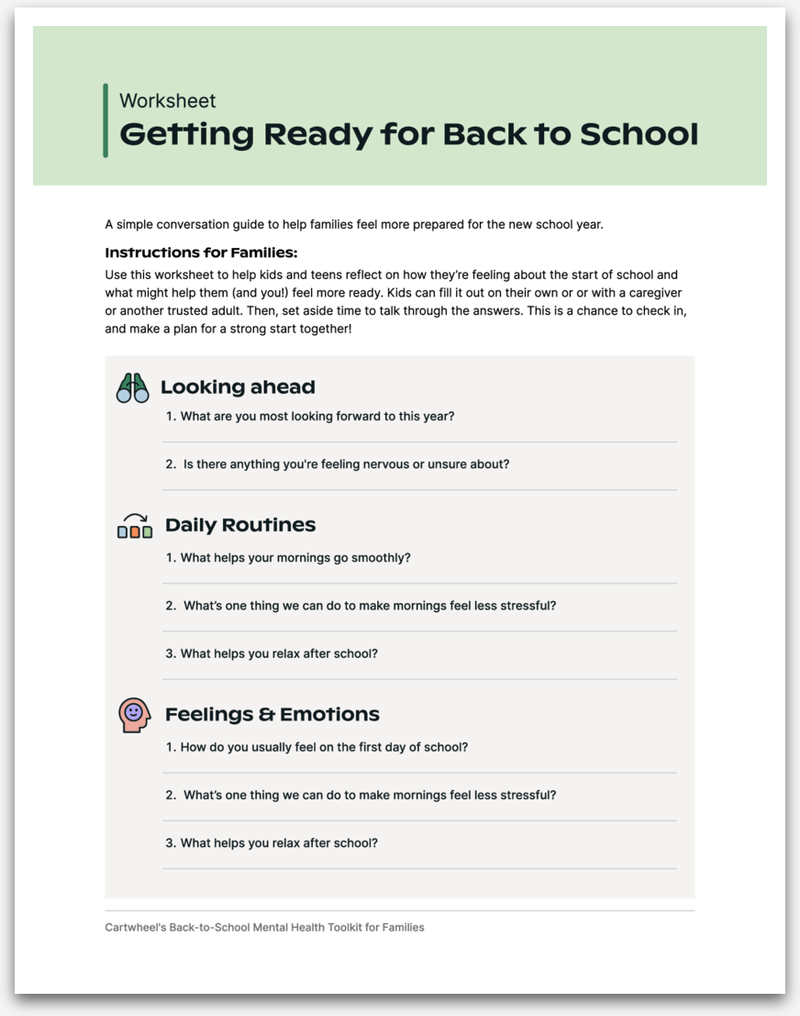 Family Toolkit: Getting Ready for BTS Worksheet - Cartwheel
