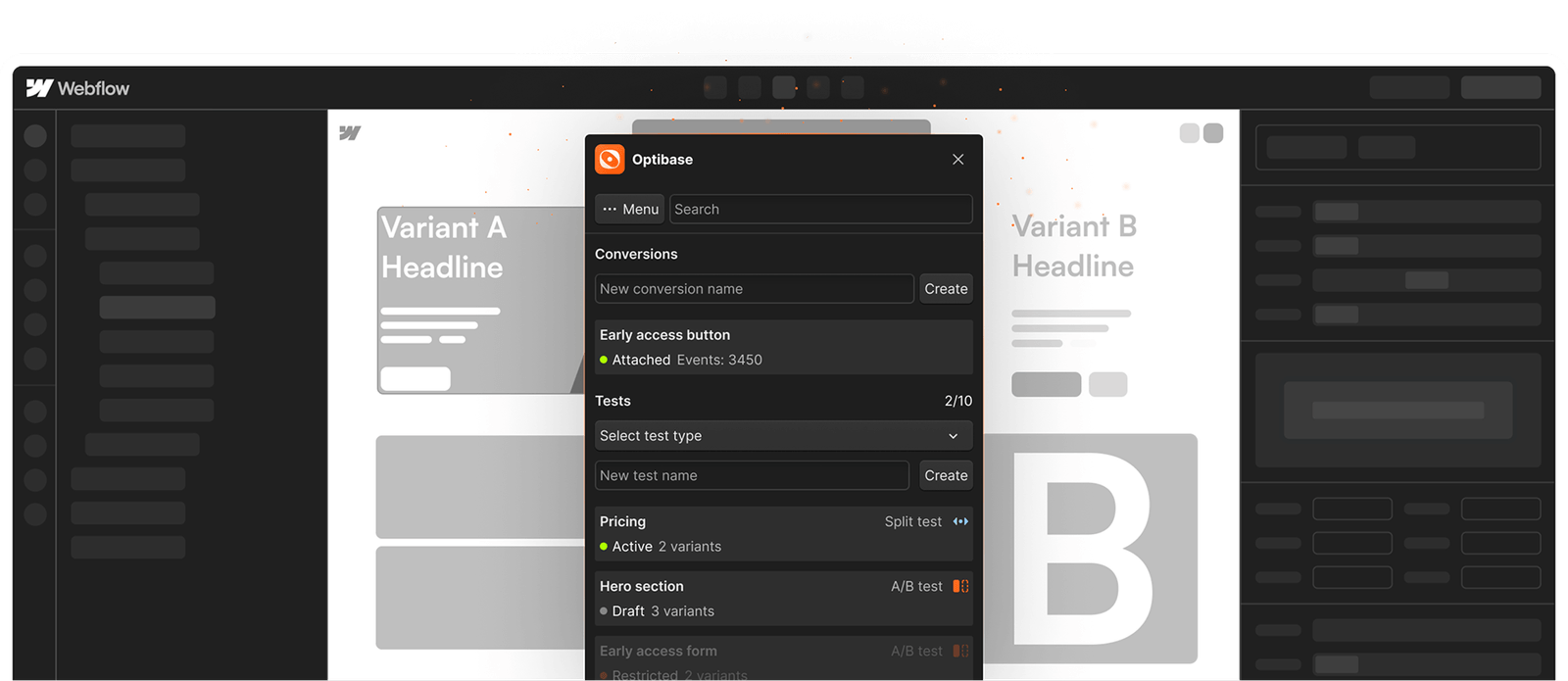 The ultimate A/B testing app for Webflow | Optibase