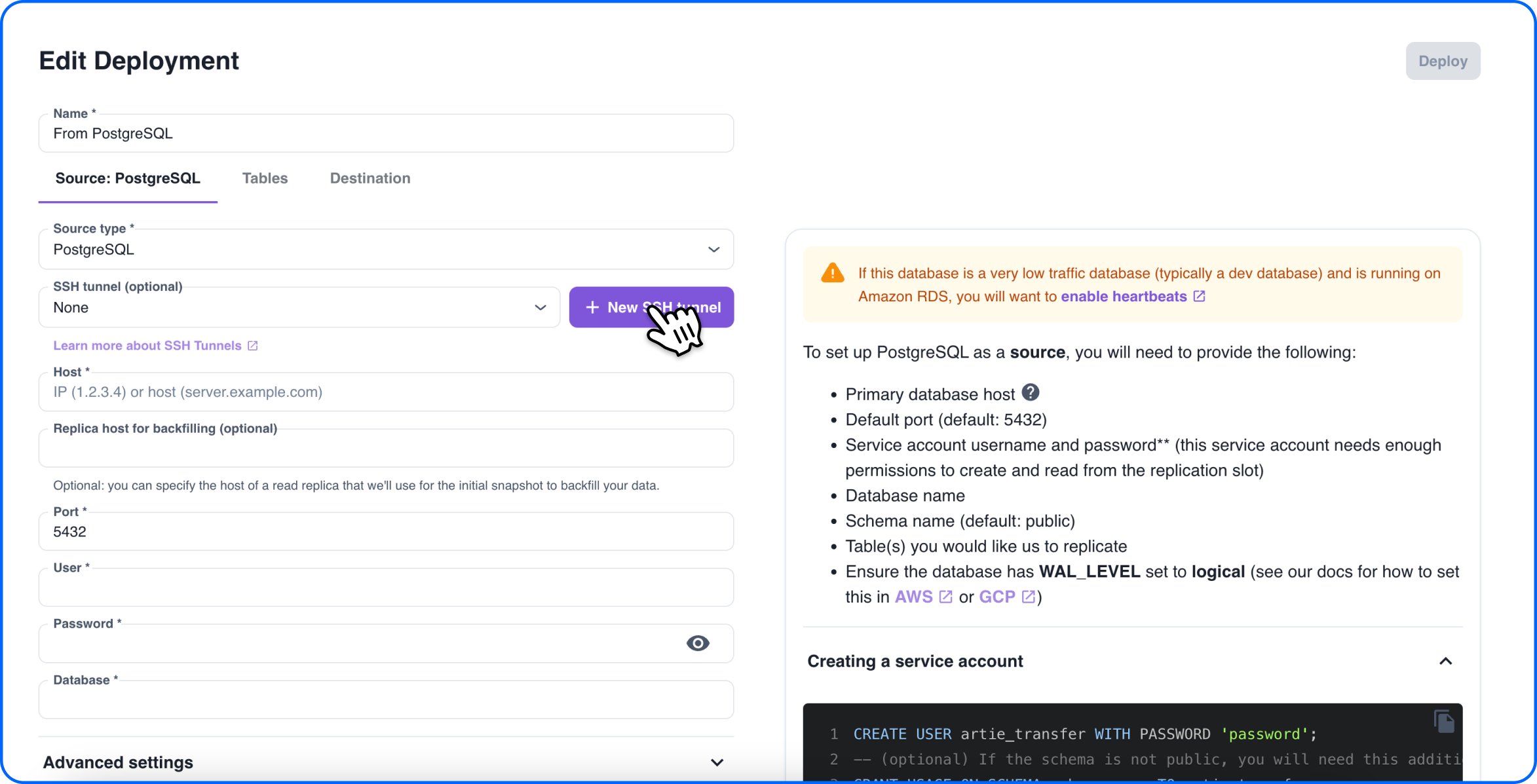 Artie's real-time data replication platform
