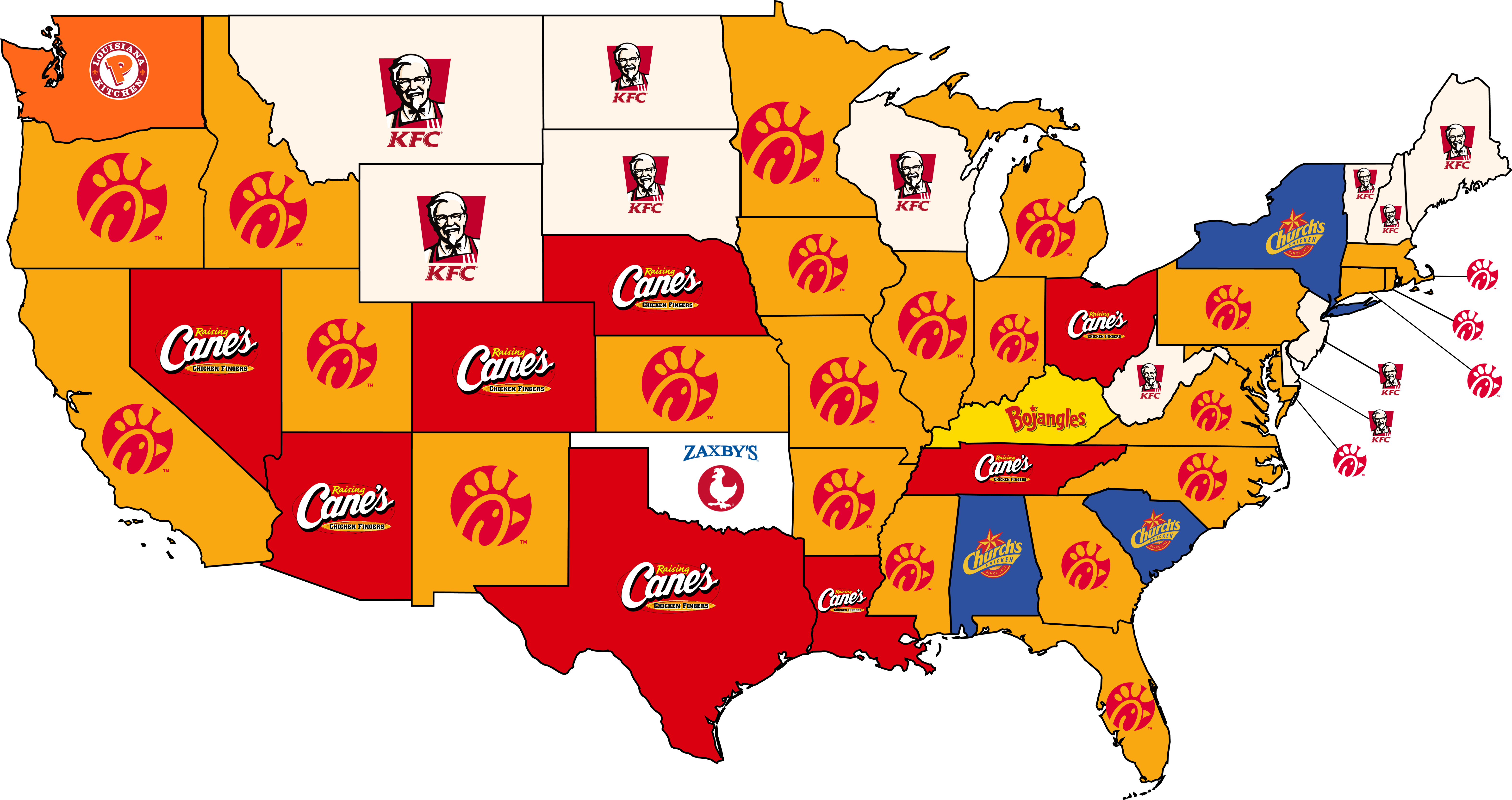 Most Popular Fast Food Fried Chicken by State