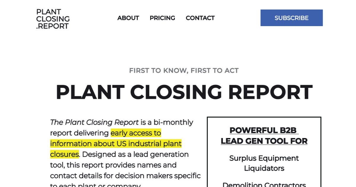 Plant Closing Report