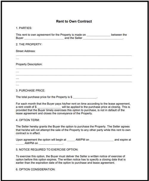 Rent To Own Contracts Templates