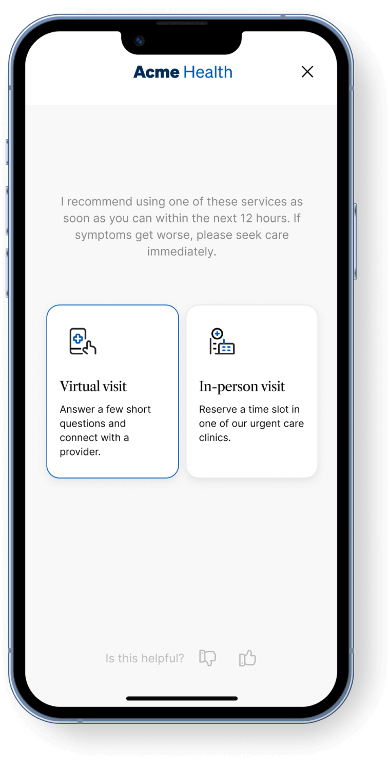 Triage & Routing | Automated Symptom Checking & Escalation