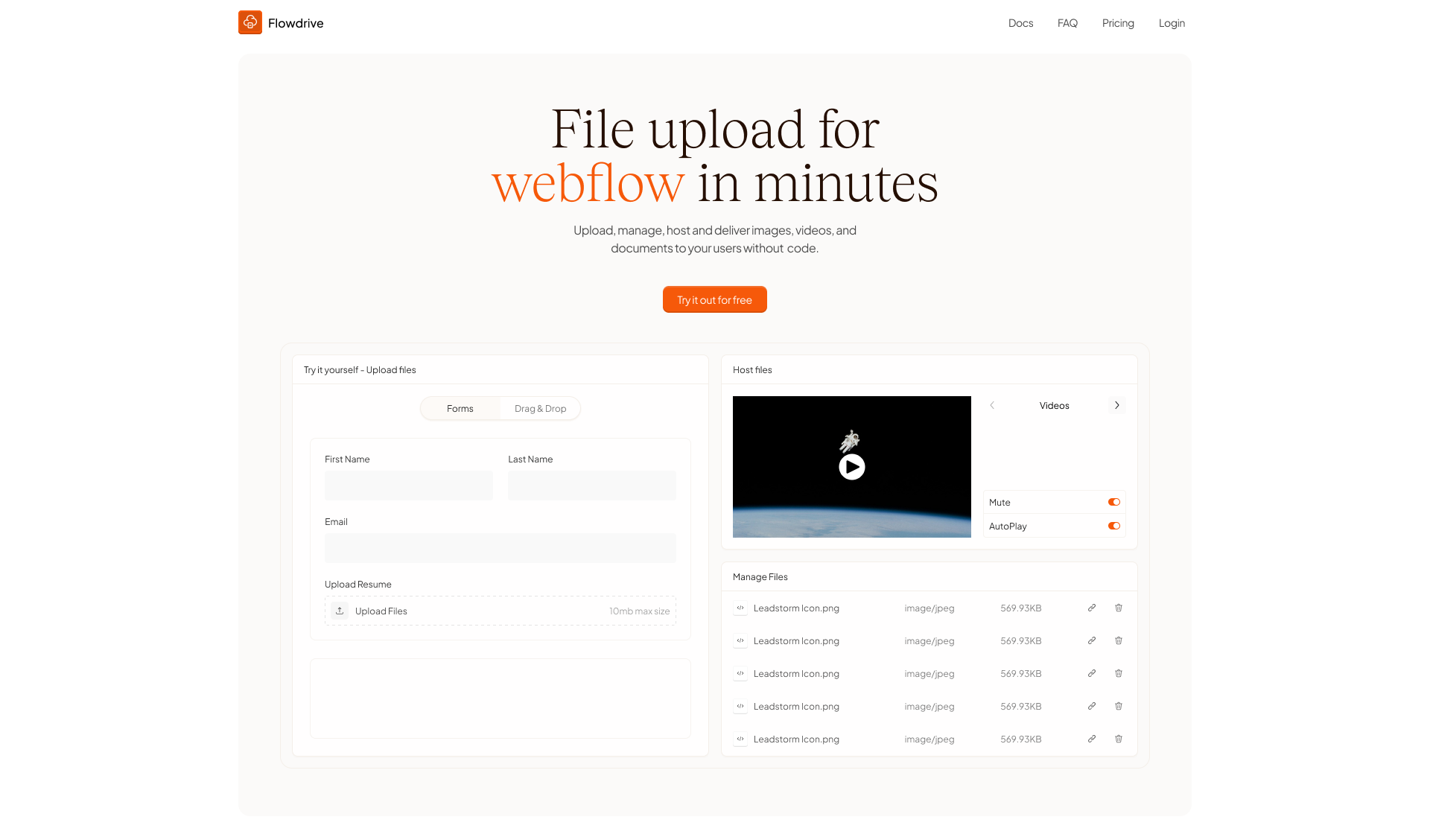 Flowdrive - File Hosting for Webflow in Minutes