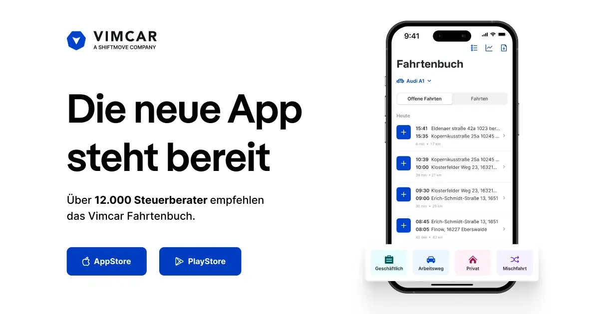 Fahrtenbuch App von Vimcar – Steuern sparen, einfach & sicher