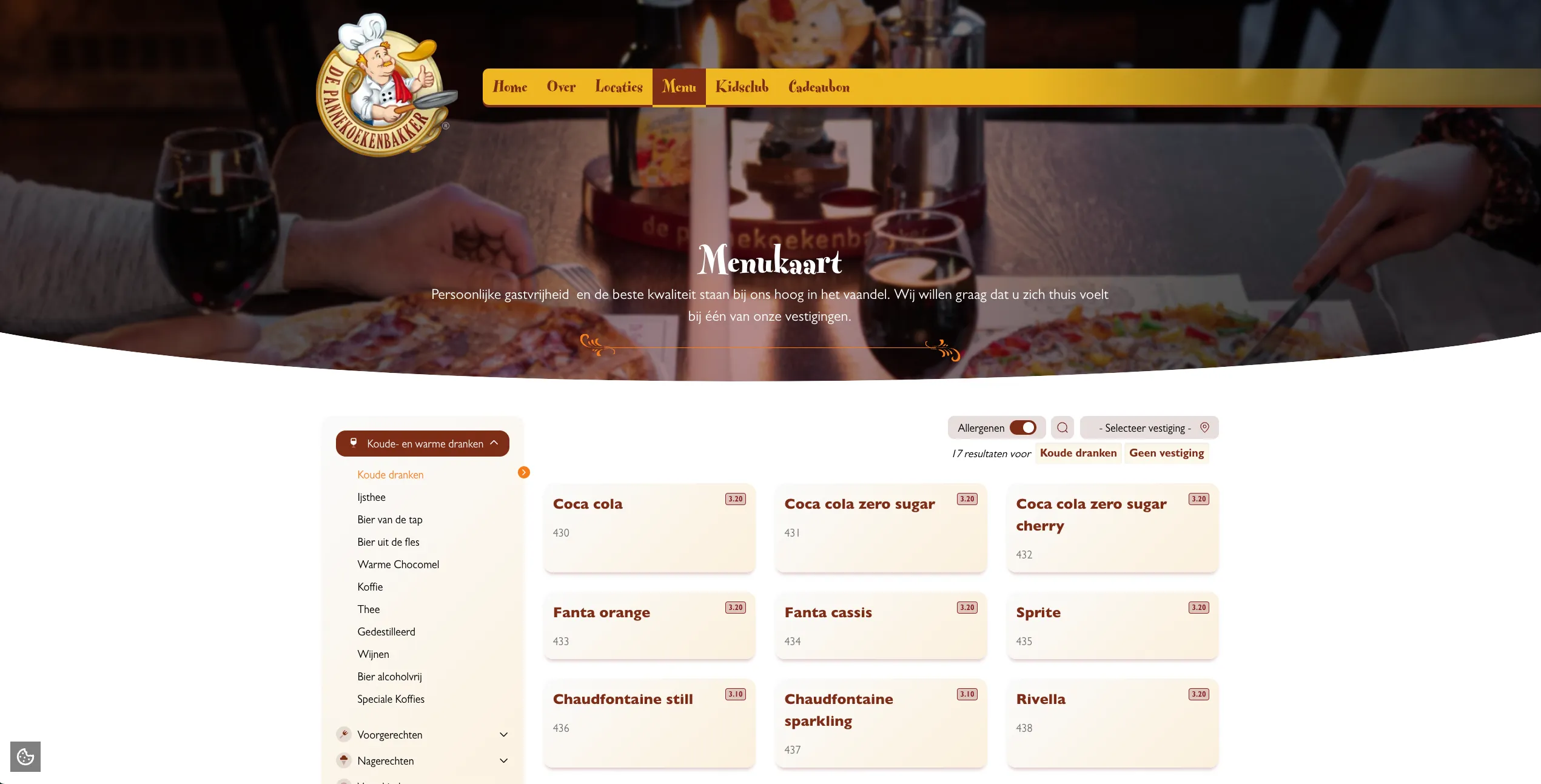 Menukaart | De Pannekoekenbakker Thorn