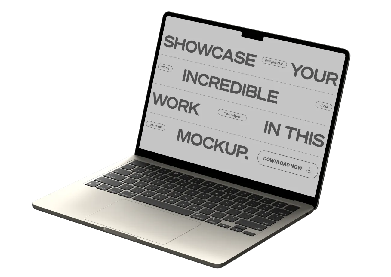 Vol 12 Macbook Air Mockup 05 Transparent background - DesignDeck