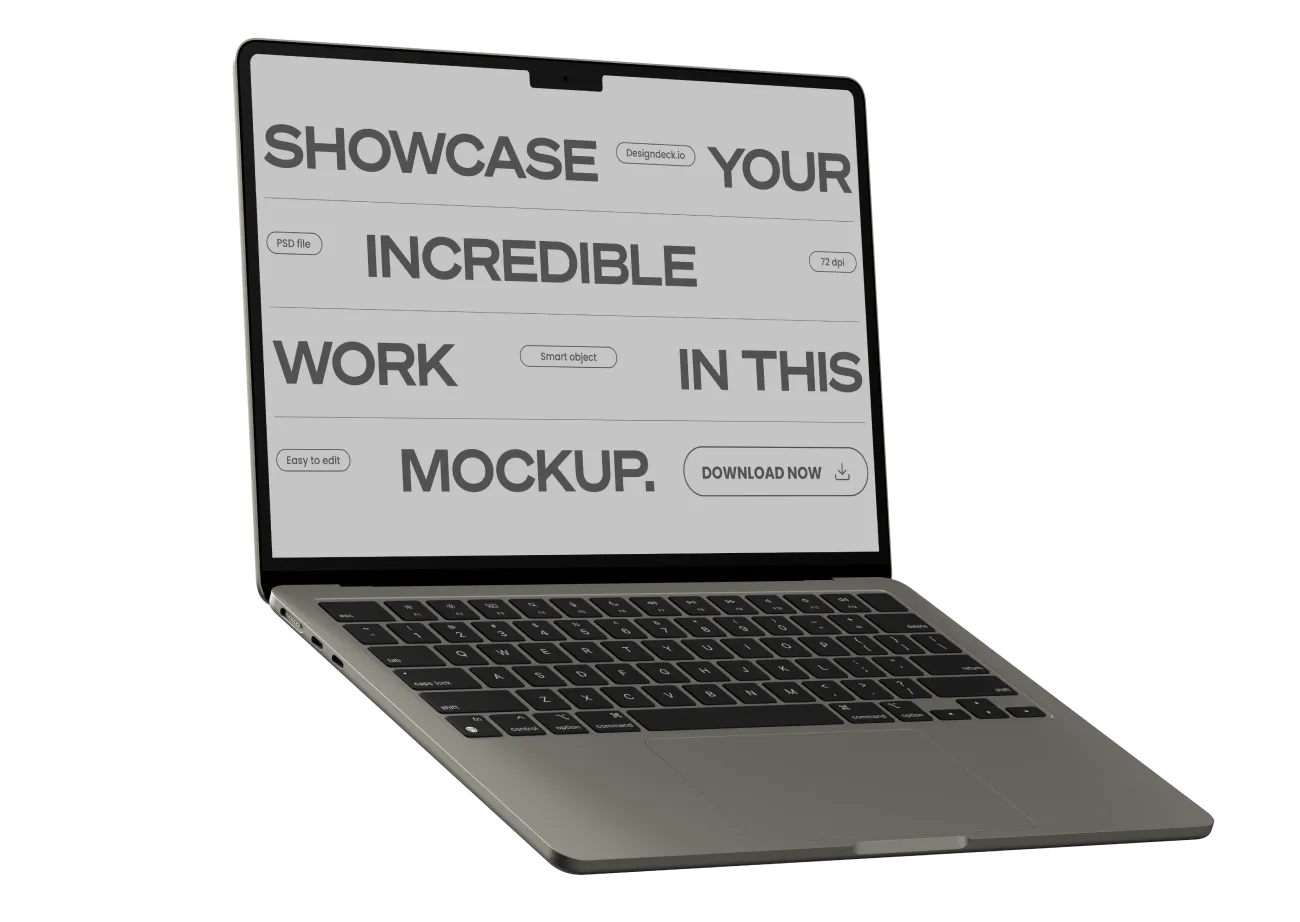 Vol 12 Macbook Air Mockup 06 Transparent background - DesignDeck