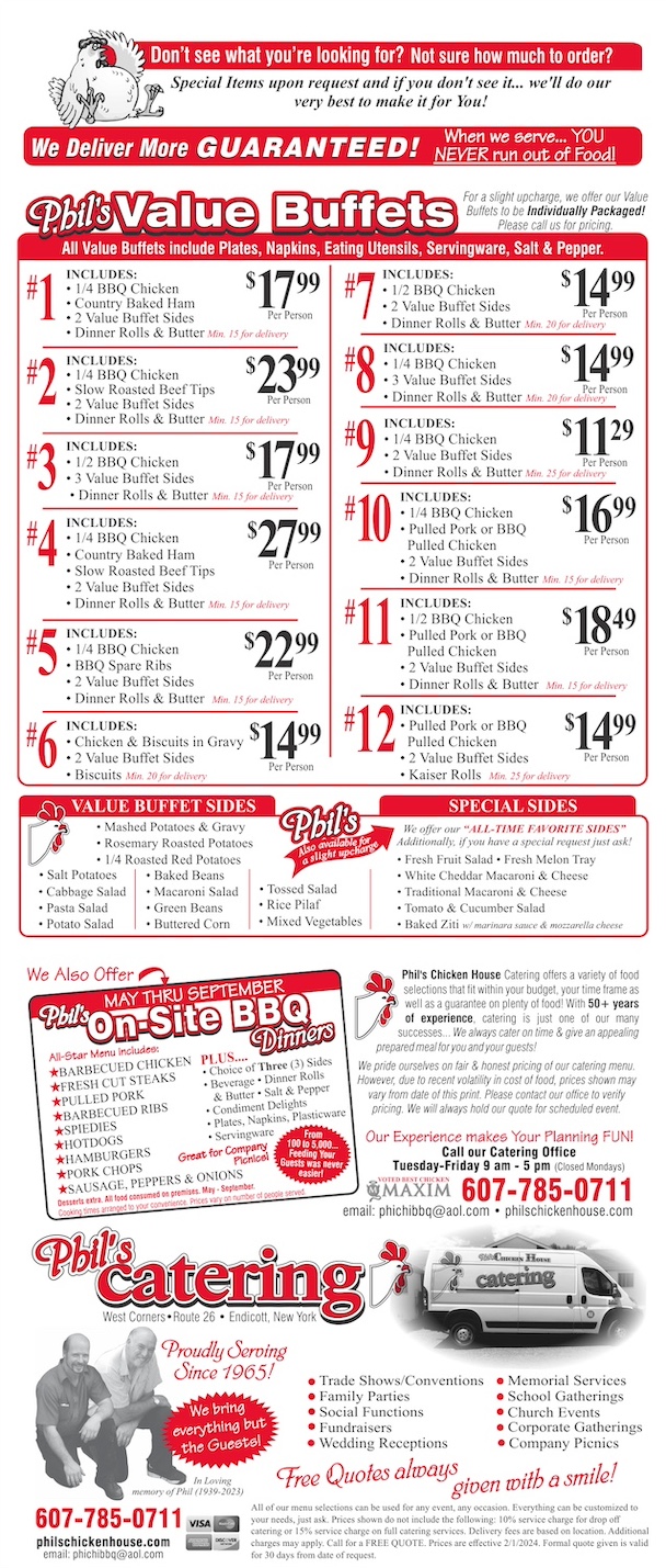 Cater Menu | Phil’s Chicken House