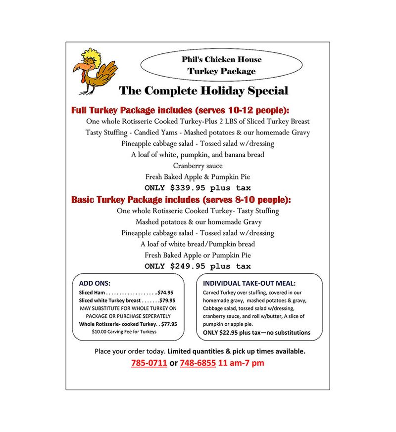 Take Out Menu | Phil’s Chicken House