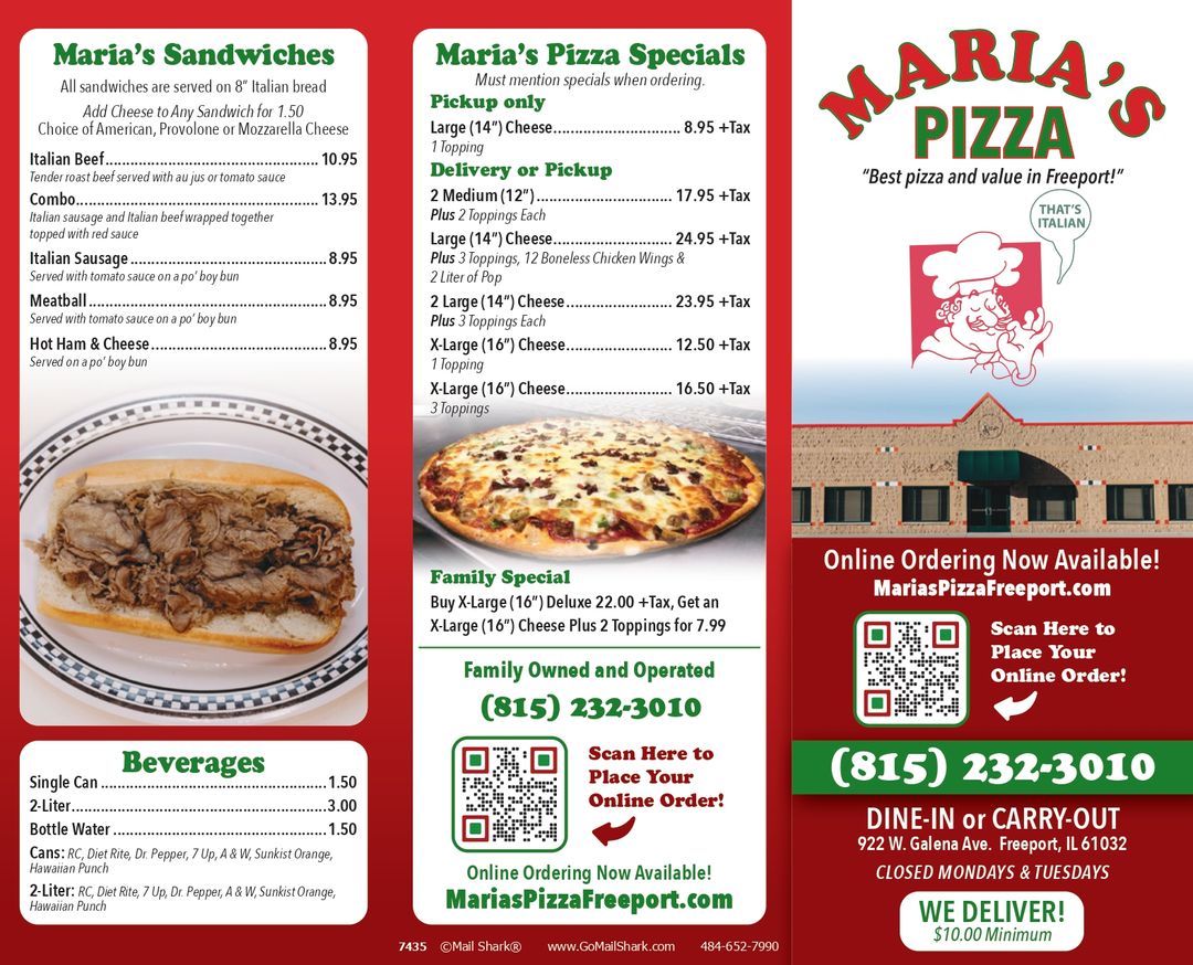 Menu | Maria's Pizza