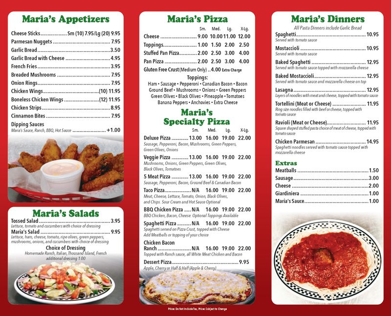 Menu | Maria's Pizza