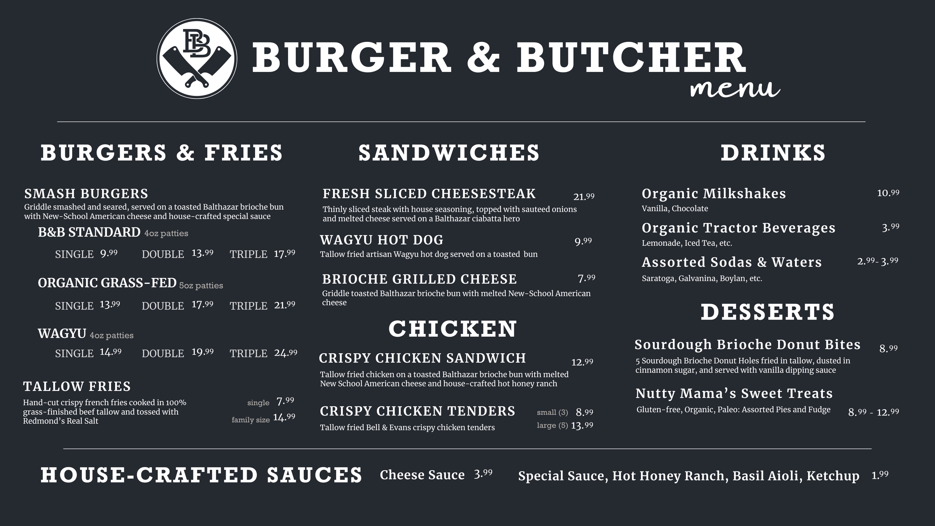 Burger & Butcher Menu
