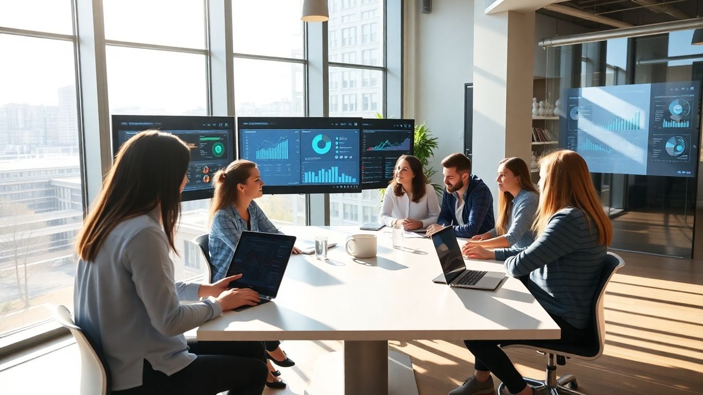 Professionals working with digital tools for CSRD reporting.