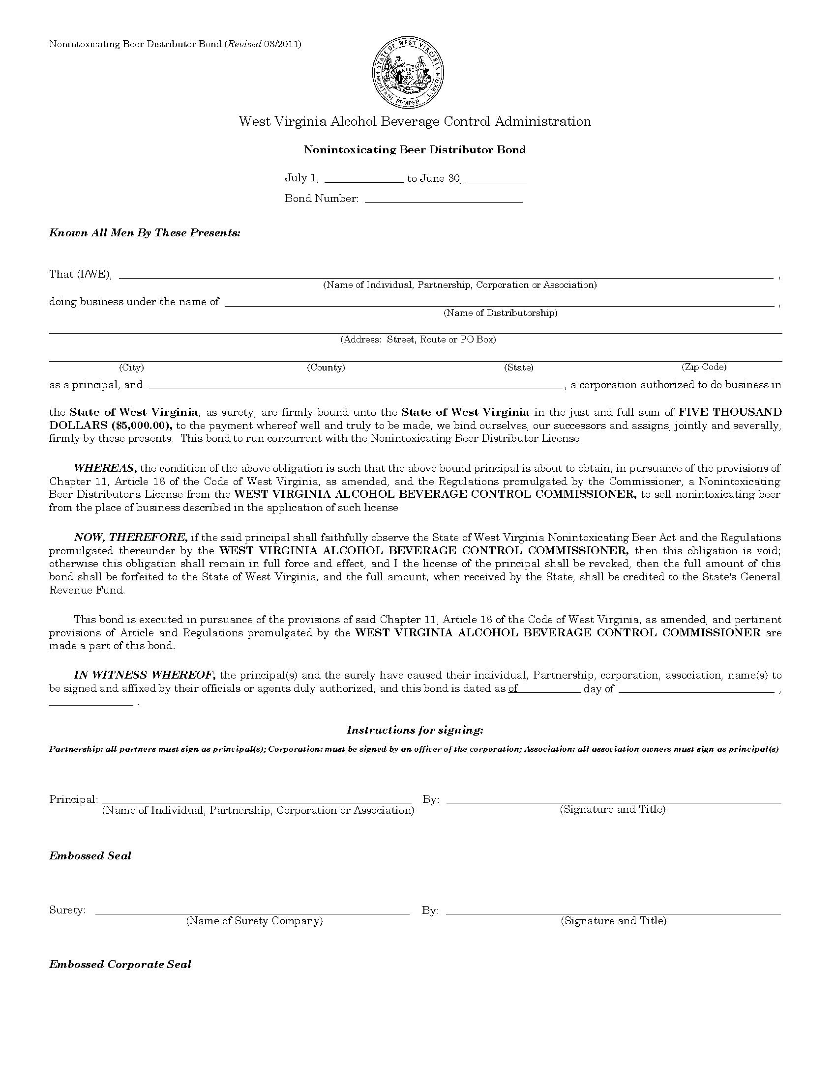 Nonintoxicating Beer Distributor Bond | Products | BOSS Bonds