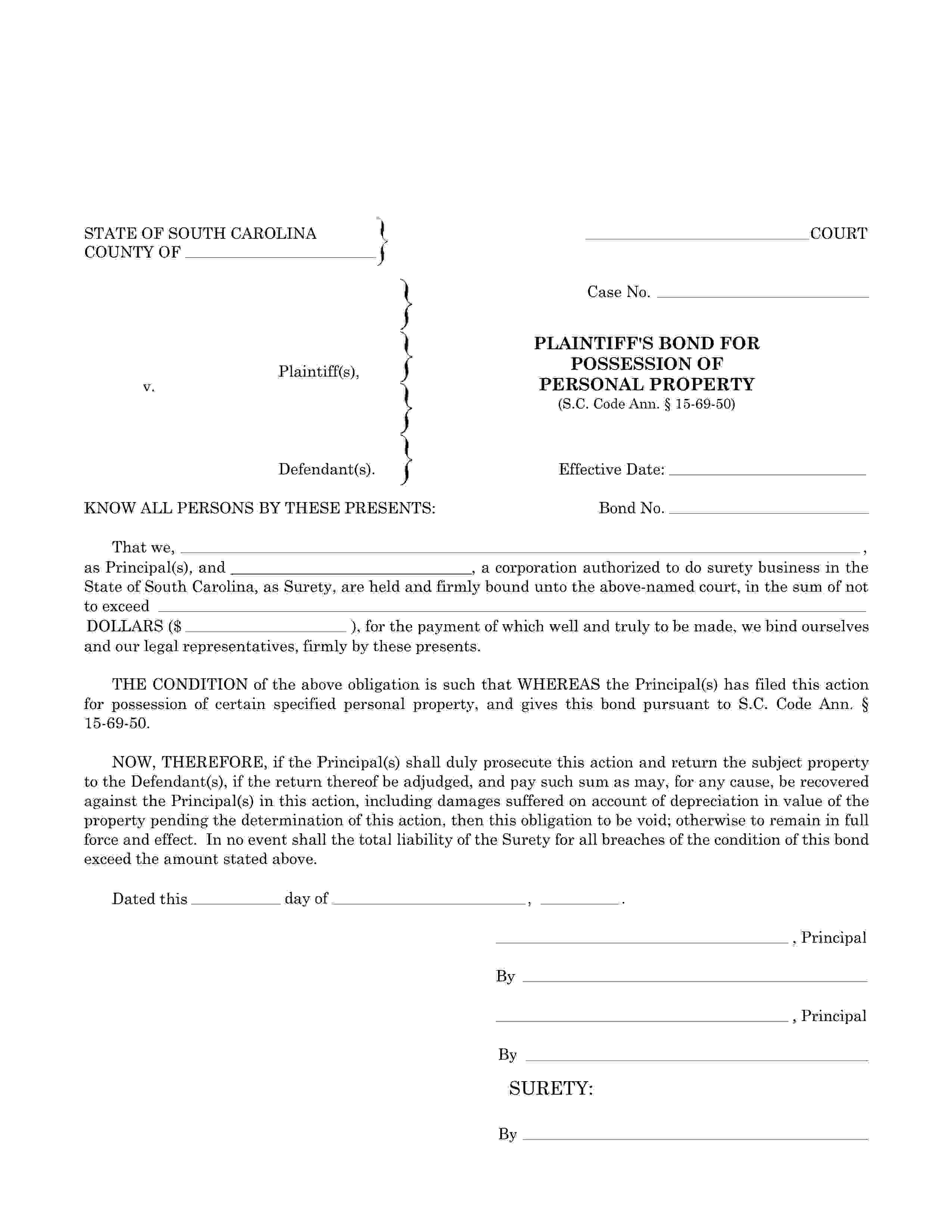Plaintiff's for Possession of Personal Property Bond | Products | BOSS ...