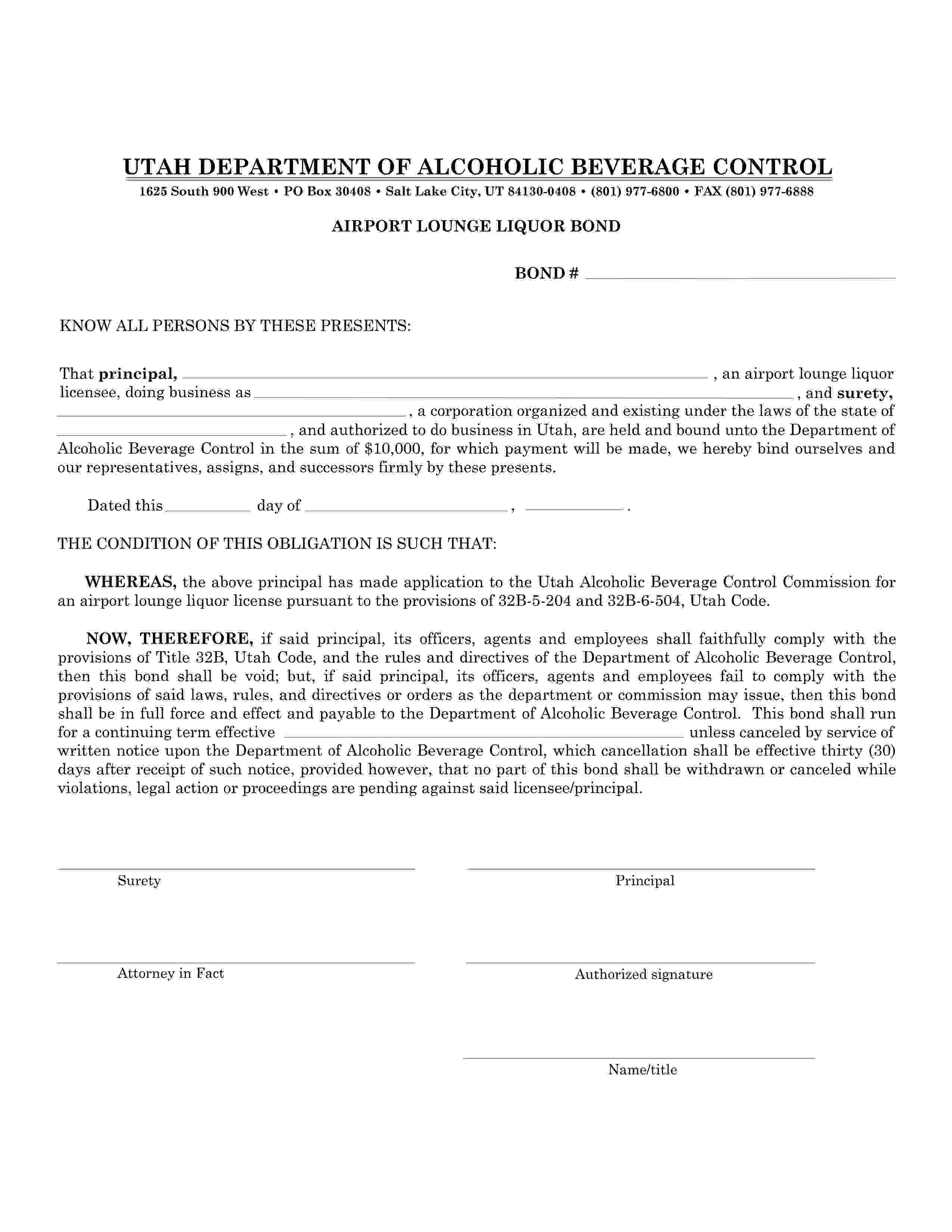 State of Utah Airport Lounge Bond | Products | BOSS Bonds