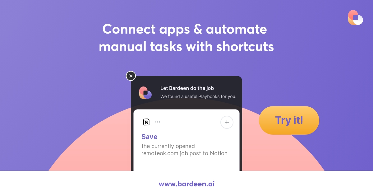 Import Remote OK Job Listings to Notion in Seconds | Bardeen Workflow | Bardeen Automation