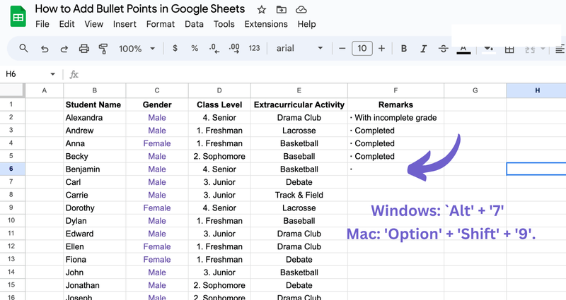 Add Bullet Points in Google Sheets: 4 Easy Methods