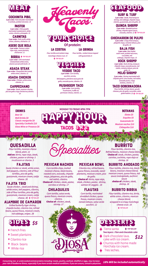 La Diosa Taqueria Menu - Best Mexican Restaurant Near You in Miami