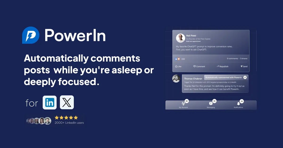 PowerIn | Automated comments for LinkedIn and Twitter | Powered by AI