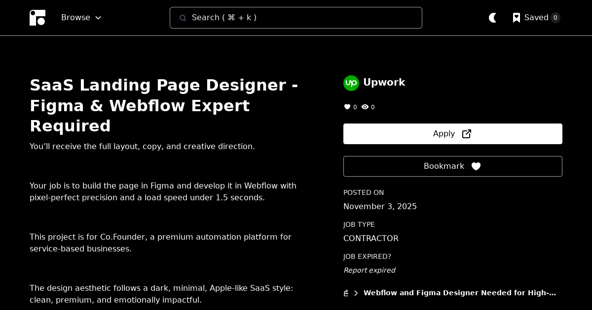Webflow and Figma Designer Needed for High-Speed SaaS Landing Page Creation