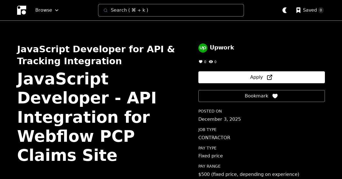 JavaScript Developer Needed for API Integration and Tracking on Webflow ...