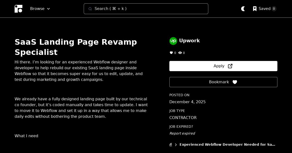 Experienced Webflow Developer Needed for SaaS Landing Page Overhaul