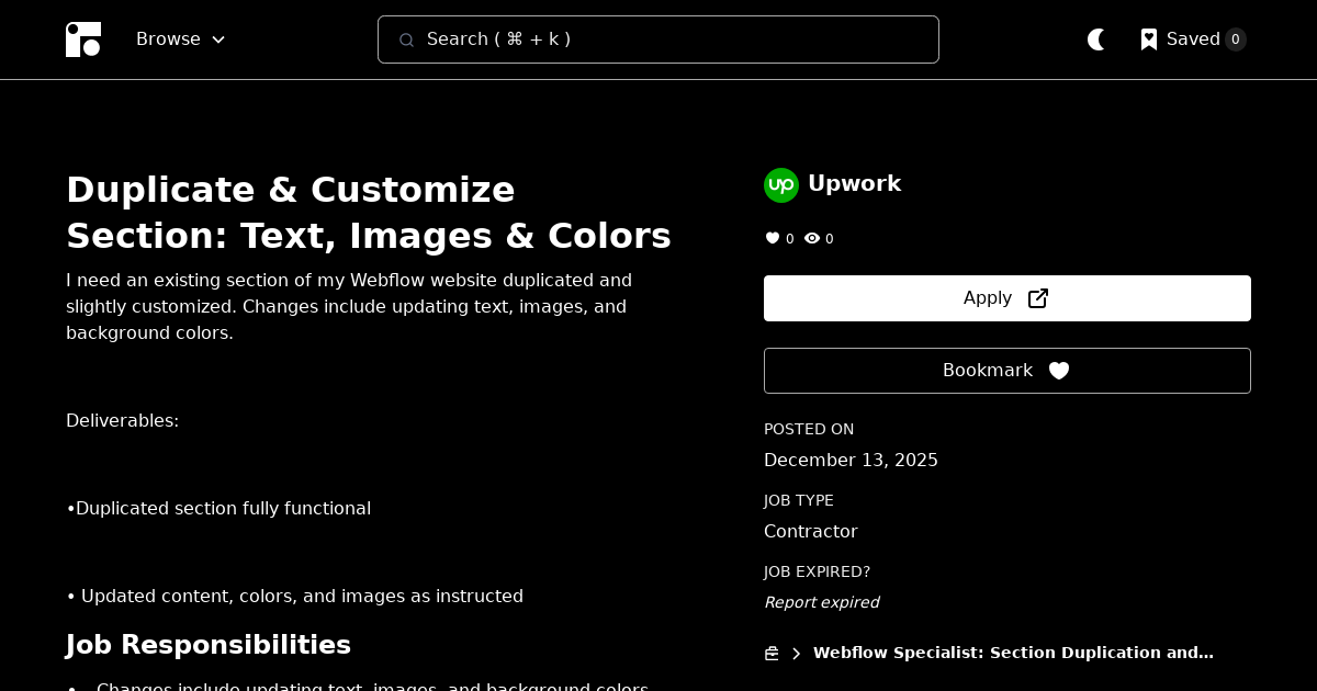 Webflow Specialist: Section Duplication and Customization