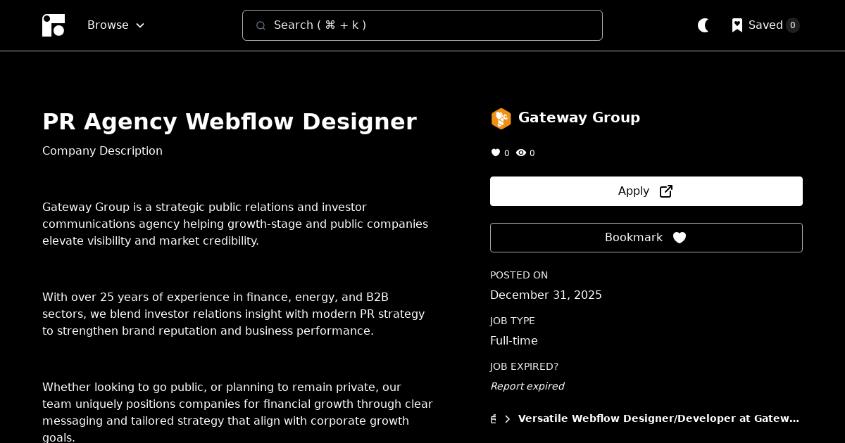 Versatile Webflow Designer/Developer at Gateway Group: Drive UX and ...