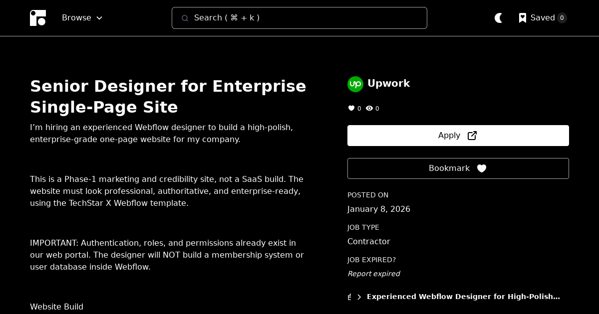 Experienced Webflow Designer for High-Polish Single-Page Enterprise Website Using TechStar X ...