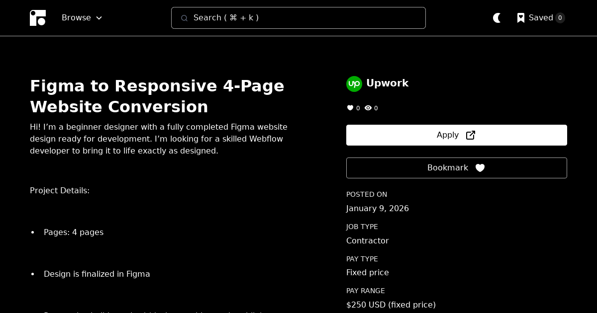Webflow Developer Needed for Pixel-Perfect Conversion of a 4-Page Figma ...
