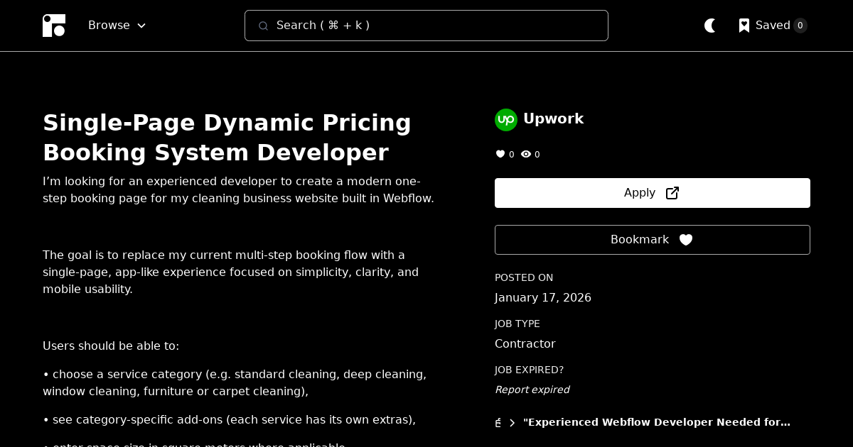 "Experienced Webflow Developer Needed for Custom One-Step Booking Page ...