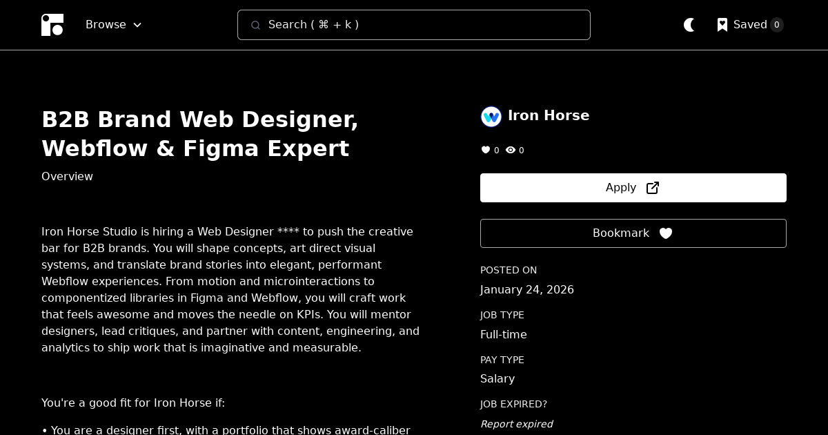 Senior Webflow Designer for B2B Brands at Iron Horse Studio - Remote ...