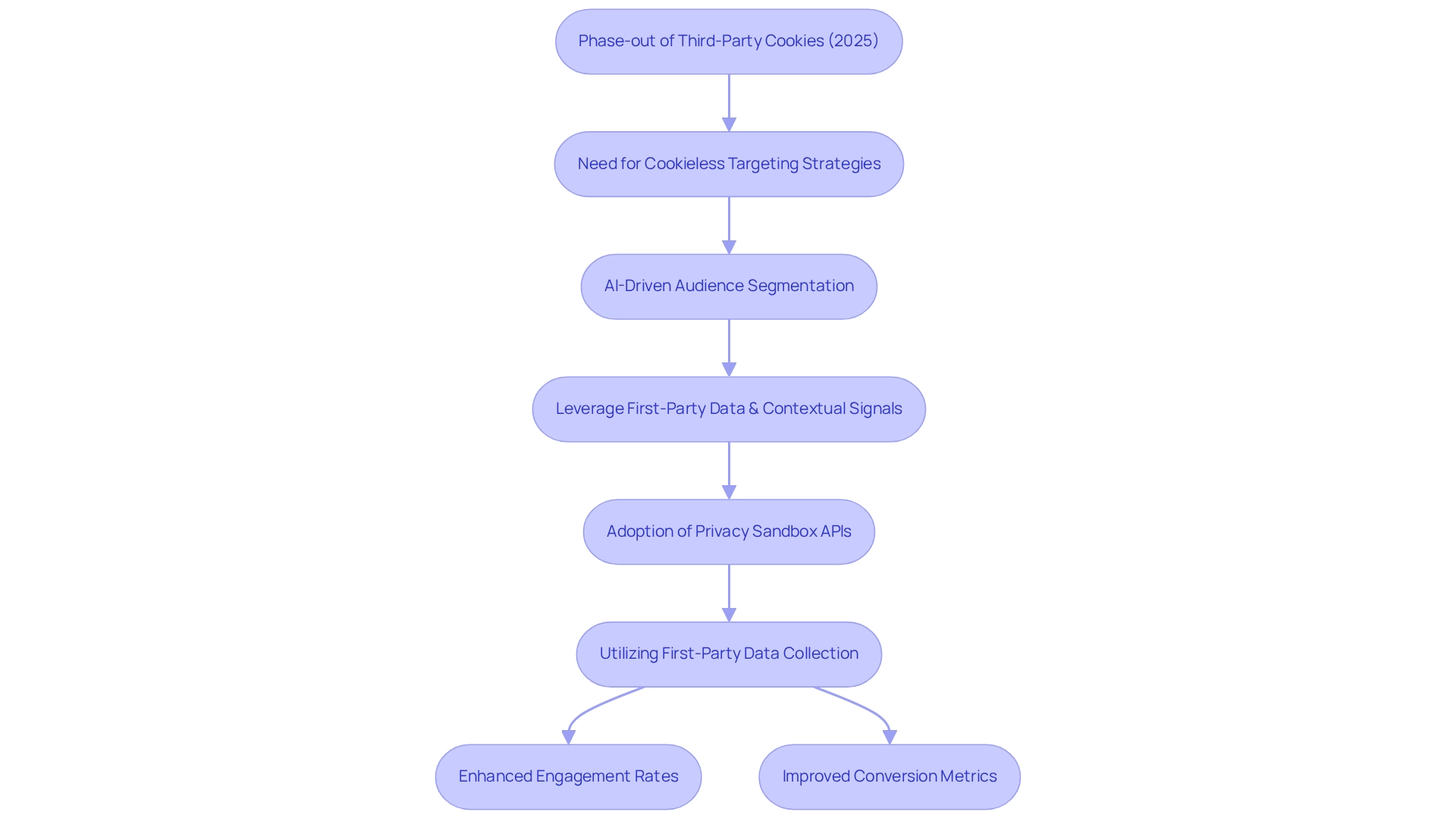 Each box represents a step in the transition process, while arrows indicate the flow from one strategy to the next, leading to the final outcomes.