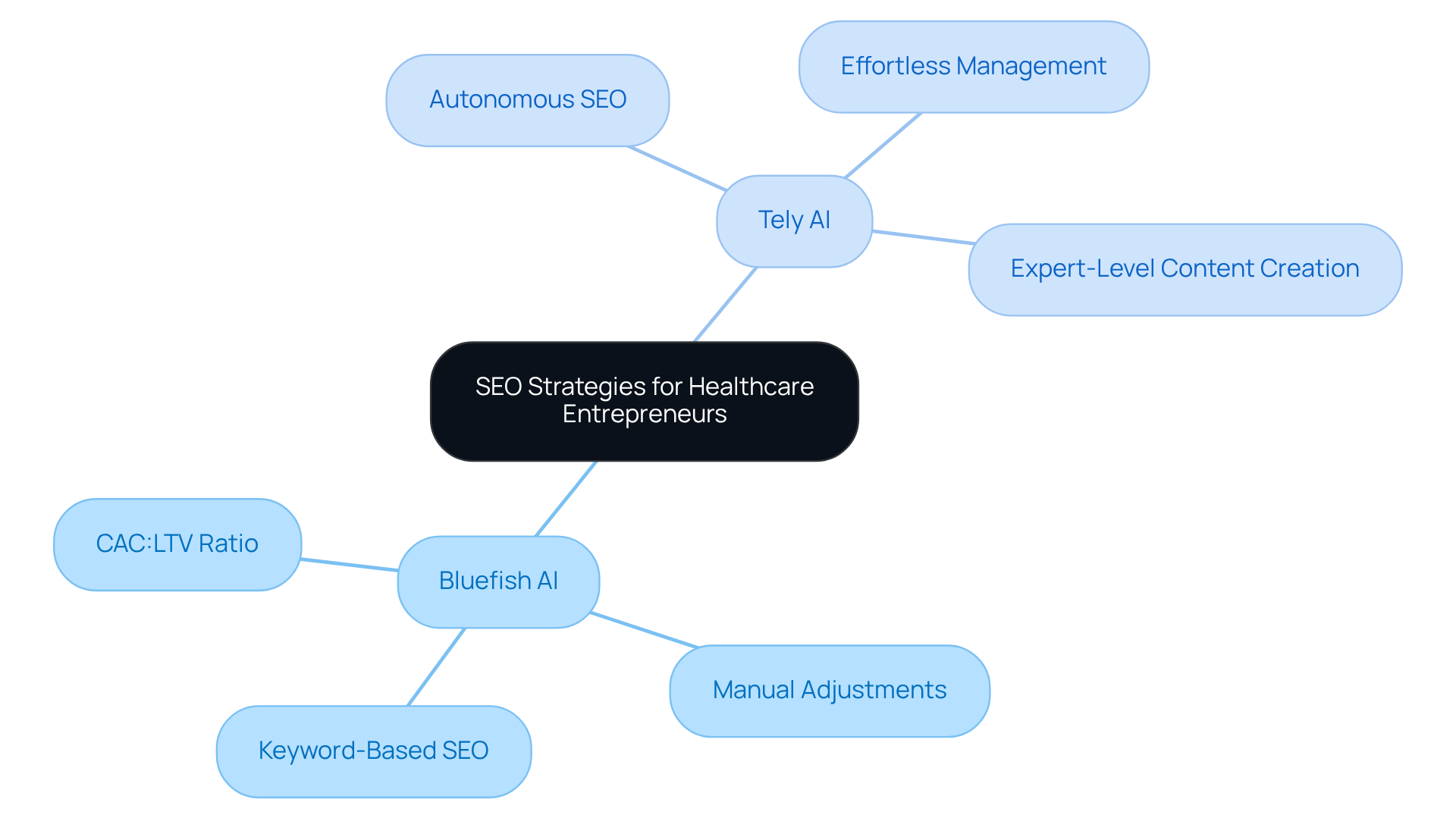 The central node represents the overall topic of SEO strategies, while the branches show the two different approaches. Each sub-branch highlights key features and benefits, helping you understand how each tool can support your business. The central node represents the overall topic of SEO strategies, while the branches show the two different approaches. Each sub-branch highlights key features and benefits, helping you understand how each tool can support your business.