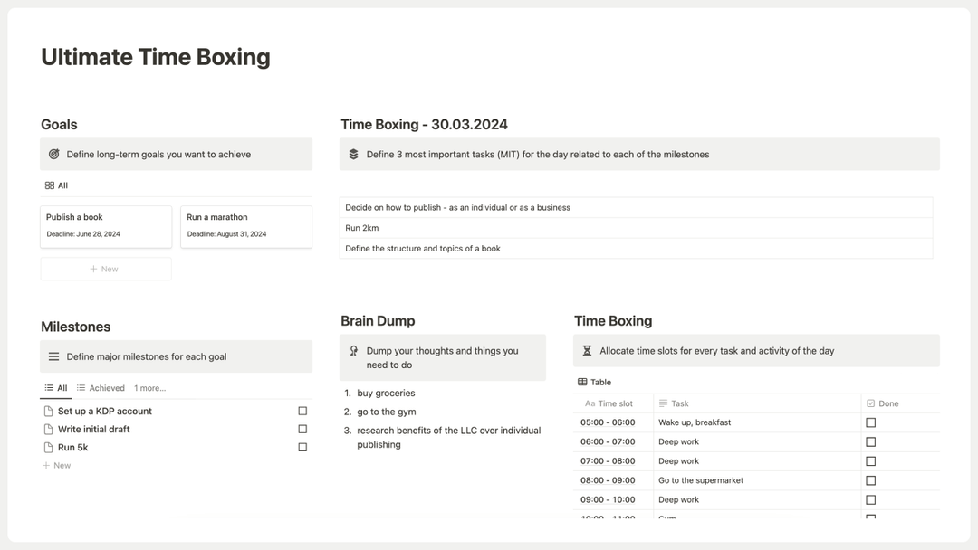 Ultimate Time Boxing Notion Template