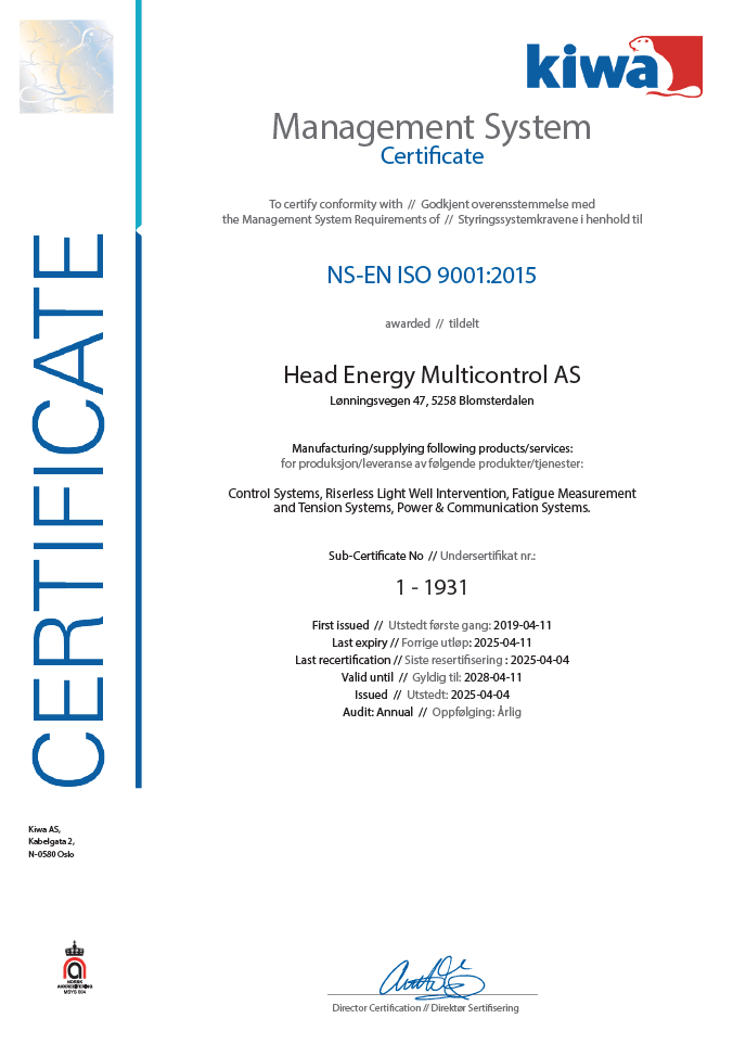 ISO Certificate Head Energy Multicontrol AS | Sustainability