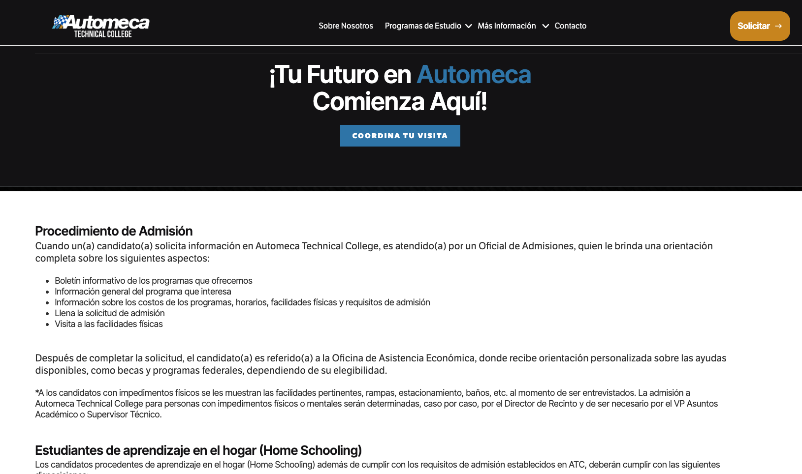 Admisiones | Únete a Automeca Technical College