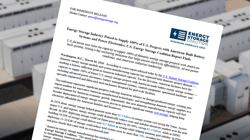 PRESS RELEASE: Energy Storage Industry Poised to Supply 100% of U.S ...