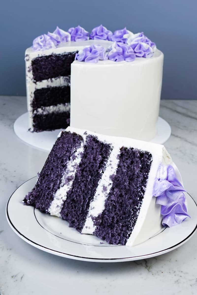 Ube Velvet Cake with Vanilla Frosting