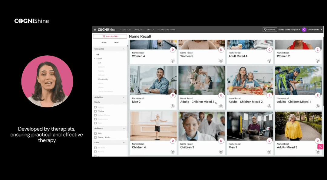 Therapists’ intervention platform for Cognitive, Language, Speech and ...